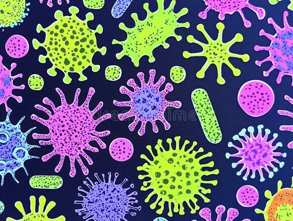 Colorful Microorganisms and Bacteria Patterns on Dark Background Stock ...