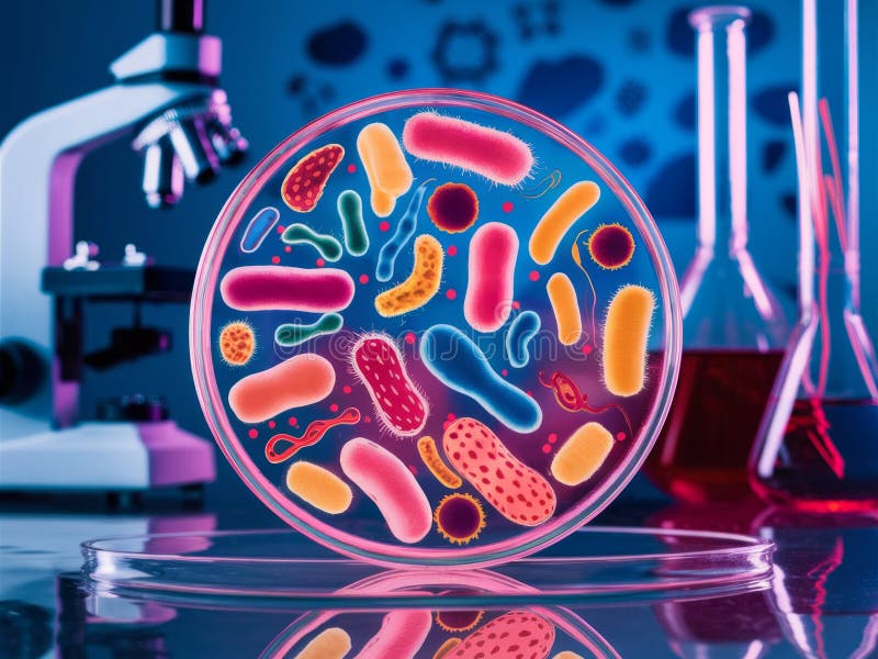 Colorful Microorganisms in a Petri Dish in a Modern Laboratory Setting ...