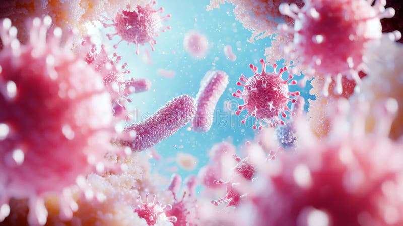 Colorful Microorganisms Under Microscope with Soft Background Stock ...