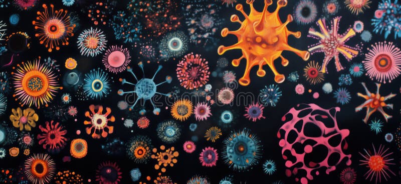 Colorful Microorganisms and Viruses in Abstract Art Style, Vibrant ...