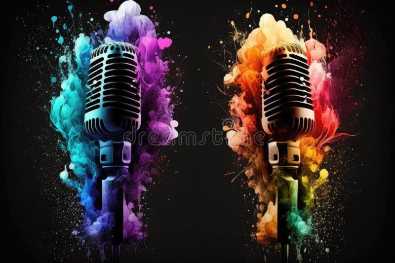 Colorful Microphone Black Background. Generative AI Stock Illustration ...