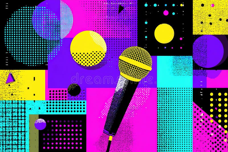 Colorful Microphone Design with Vibrant Geometric Patterns and Bold ...