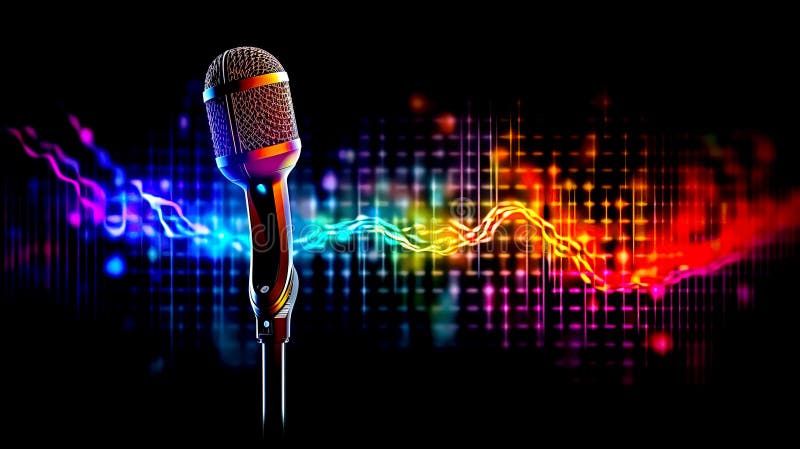 Colorful Microphone with Sound Waves Background Stock Illustration ...