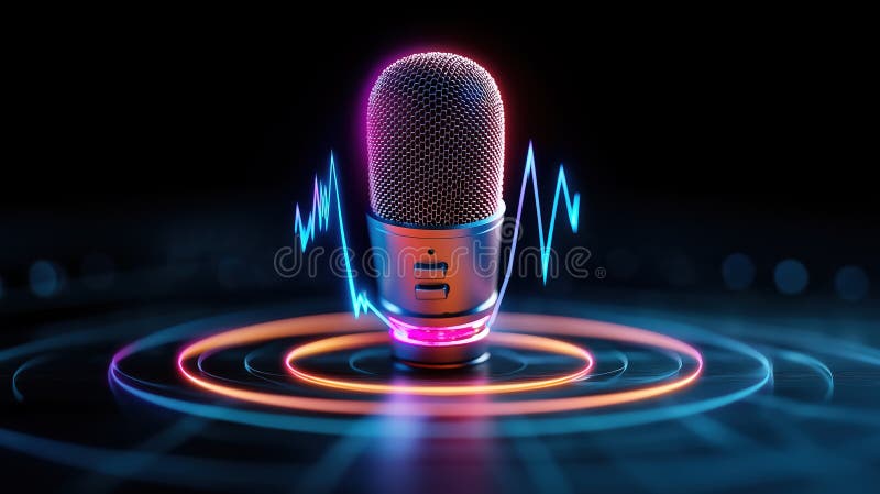 Colorful Microphone with Sound Waves in a Digital Setting Stock ...