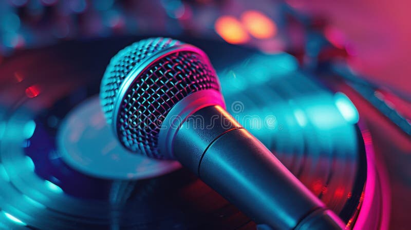 The Colorful Microphone and Vinyl. AI Generated Stock Photo - Image of ...