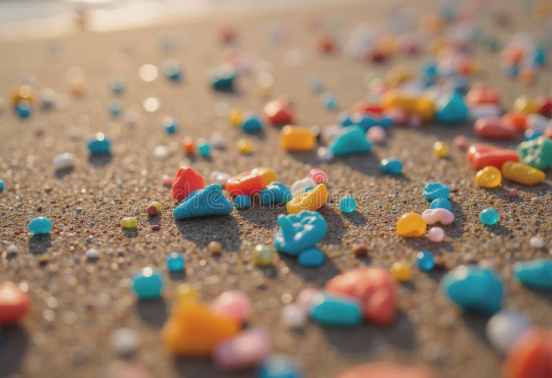 Colorful Microplastic Pieces Scattered on a Sandy Shore Stock Photo ...