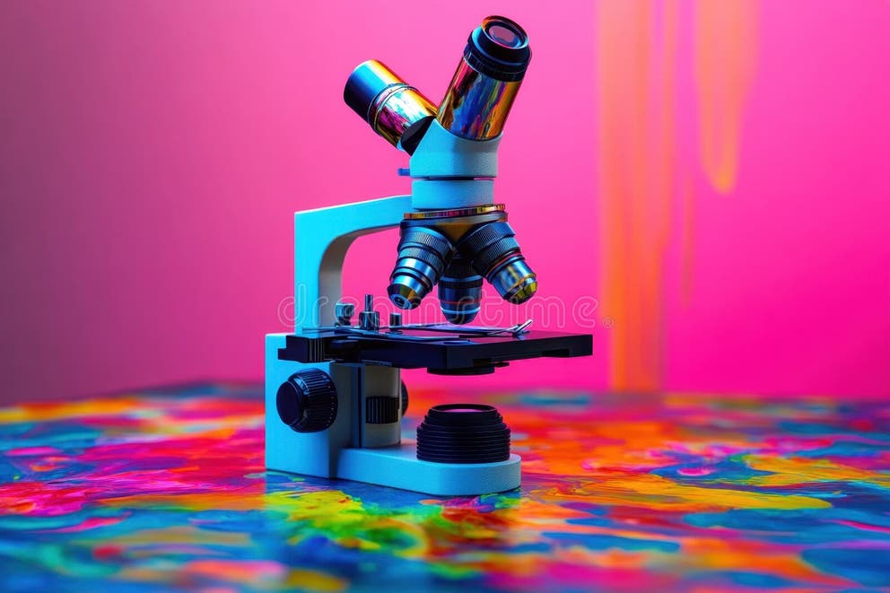 Colorful Microscope on Bright Abstract Background in a Laboratory ...
