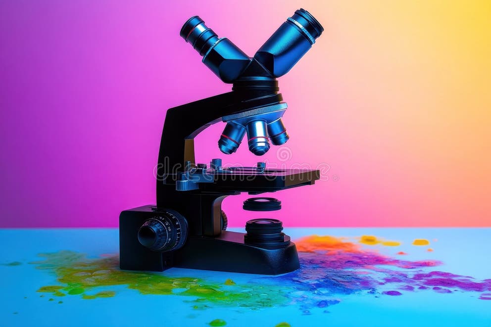 Colorful Microscope on a Vibrant Background with Splashes of Ink Stock ...