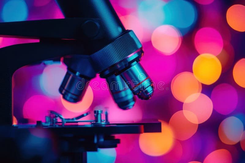 Colorful Microscope Vibrant Lights Laboratory Setting Night Stock ...
