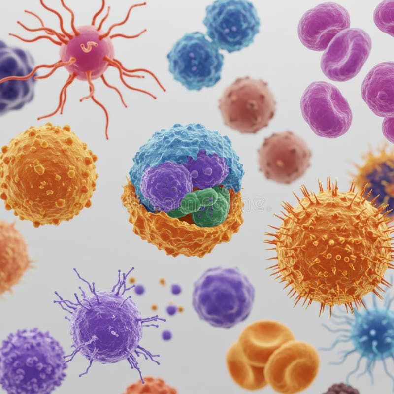 Colorful Microscopic Cells 3D Render Stock Illustration - Illustration ...
