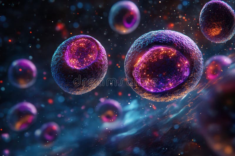 Colorful Microscopic Cells in Deep Space, Showcasing Intricate Details ...