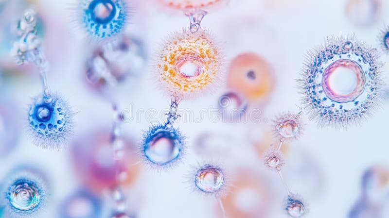 Colorful Microscopic Cells in a Dynamic Background Stock Illustration ...