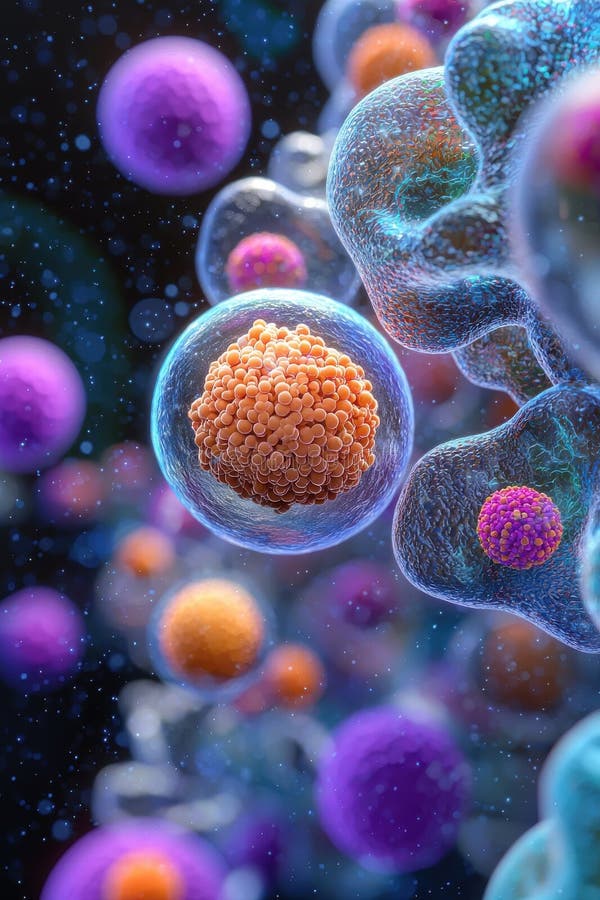 Colorful Microscopic Close-up of Human Cells in a Dynamic Environment ...