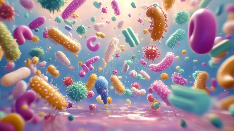 Colorful Microscopic Life Bacteria, Viruses, and Germs Illustrated in a ...