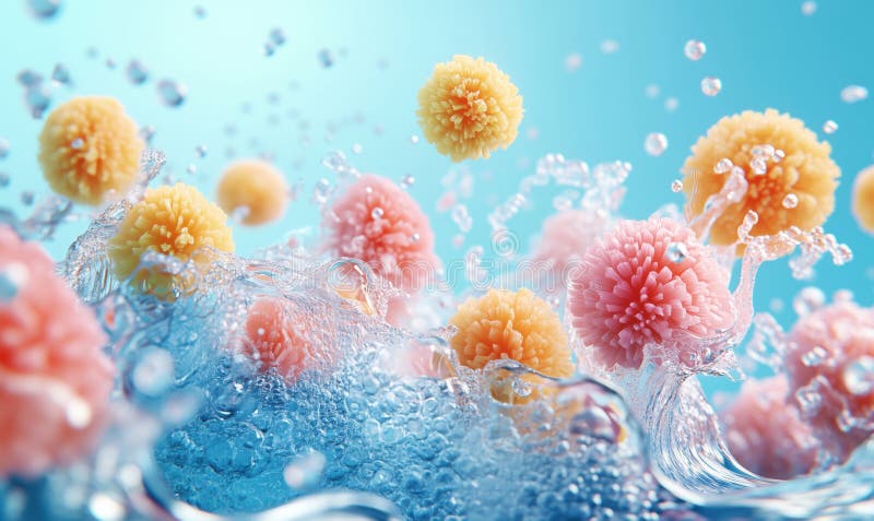 Colorful Microscopic Organisms Emerging from Water Splash in Vibrant ...