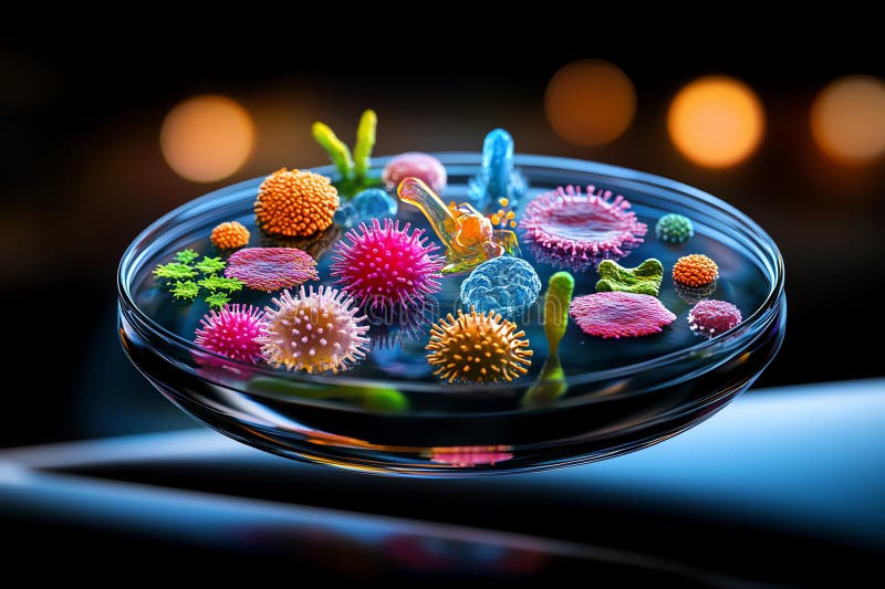 Colorful Microscopic Organisms in a Petri Dish. a Visual Representation ...