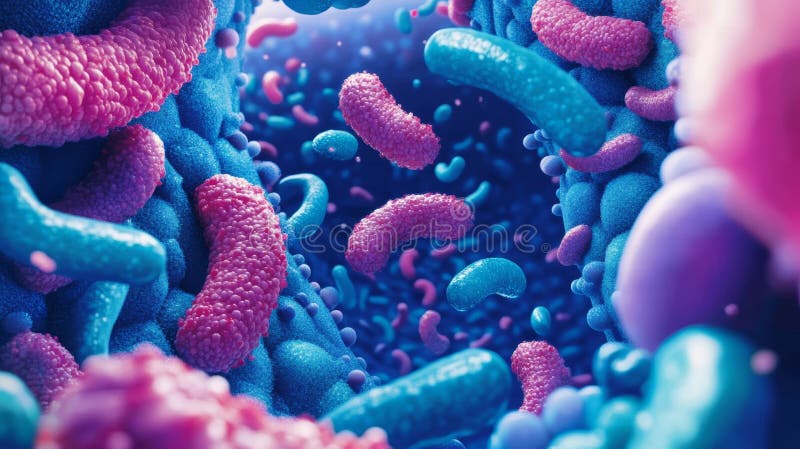 Colorful Microscopic View of Bacteria and Microorganisms in Blue and ...