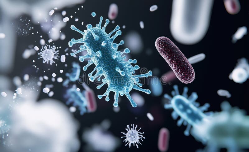 Colorful Microscopic View of Bacteria and Microorganisms in a Dark ...