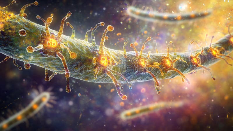 Colorful Microscopic View of Bacteria and Microorganisms in Space Stock ...