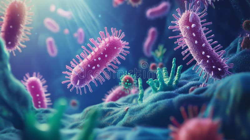 Colorful Microscopic View of Bacteria in a Vibrant Aquatic Environment ...