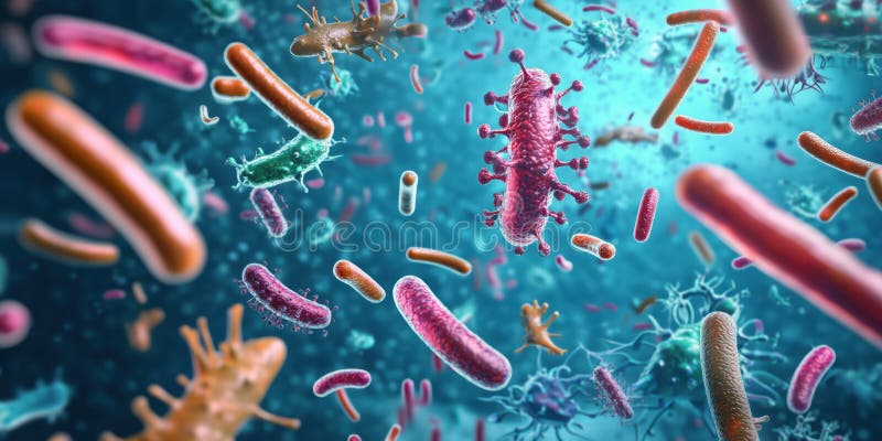 Colorful Microscopic View of Bacteria and Viruses in a Vibrant ...