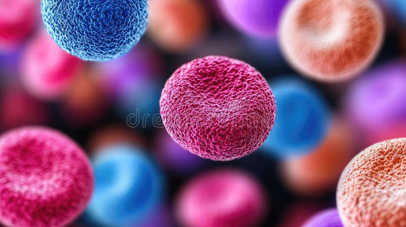 Colorful Microscopic View of Bacterial Cells on a Dark Background Stock ...