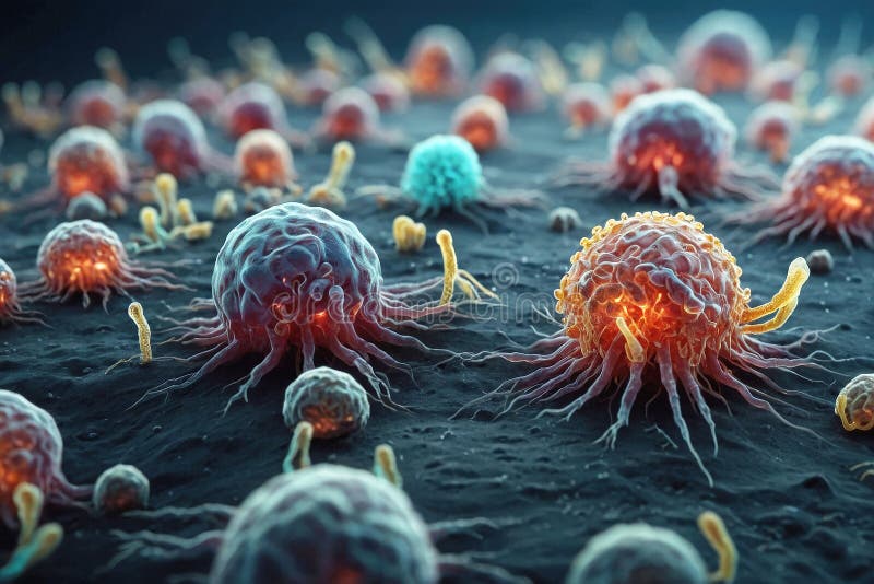 Colorful Microscopic View of Cancer Cells Exhibiting Unique Structures ...