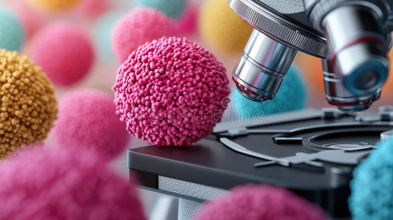 Colorful Microscopic View of Cells and Bacteria on a Black Microscope ...