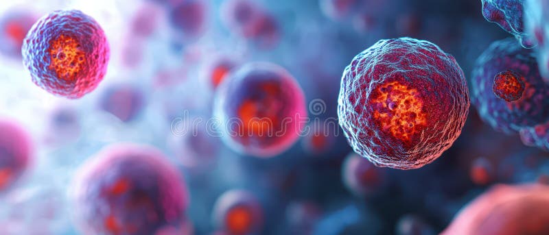 Colorful Microscopic View of Cells in a Biological Study Setting Stock ...