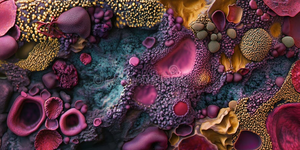 Colorful Microscopic View of Cellular Structures and Textures in ...