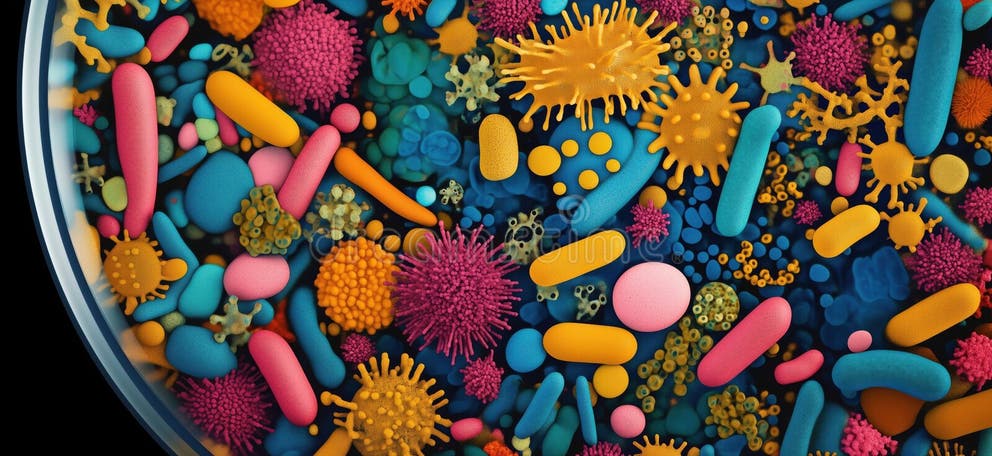 Colorful Microscopic View of Diverse Bacteria and Microorganisms in ...