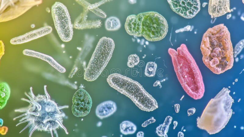 Colorful Microscopic View of Diverse Tiny Organisms on Gradient ...