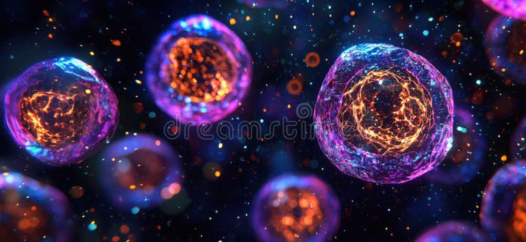 Colorful Microscopic View of Glowing Cells with Vibrant Energy Patterns ...