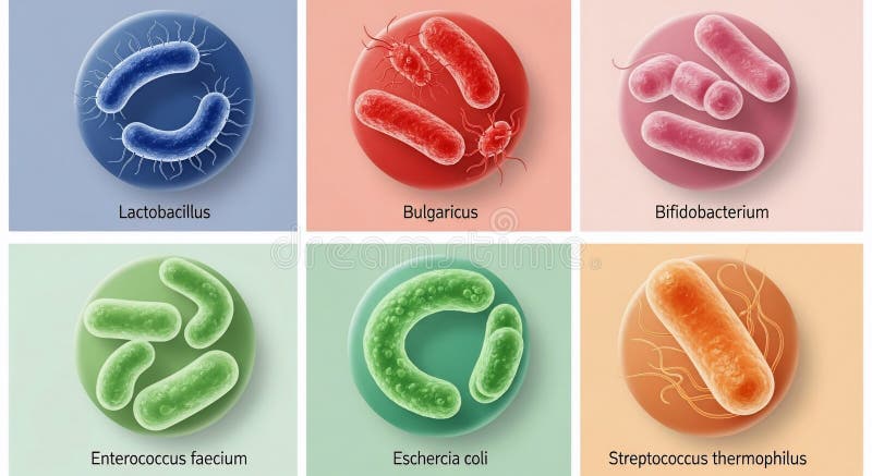 Colorful Microscopic View of Various Bacteria Types: Lactobacillus ...