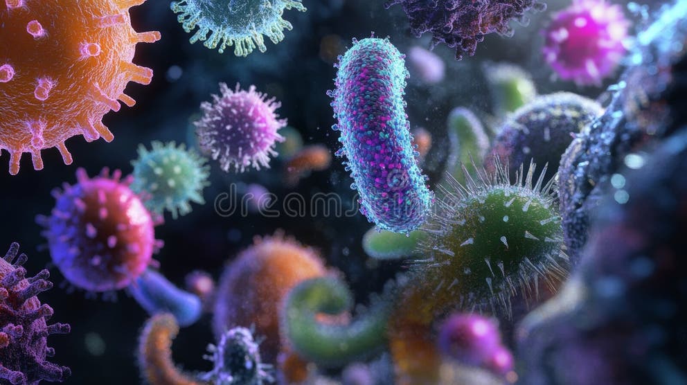 Colorful Microscopic View of Various Bacteria and Viruses in Motion Stock Image - Image of ...