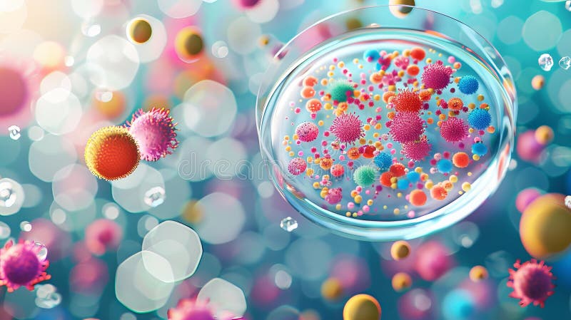 Colorful Microscopic View of Various Viruses and Bacteria in a Fluid ...