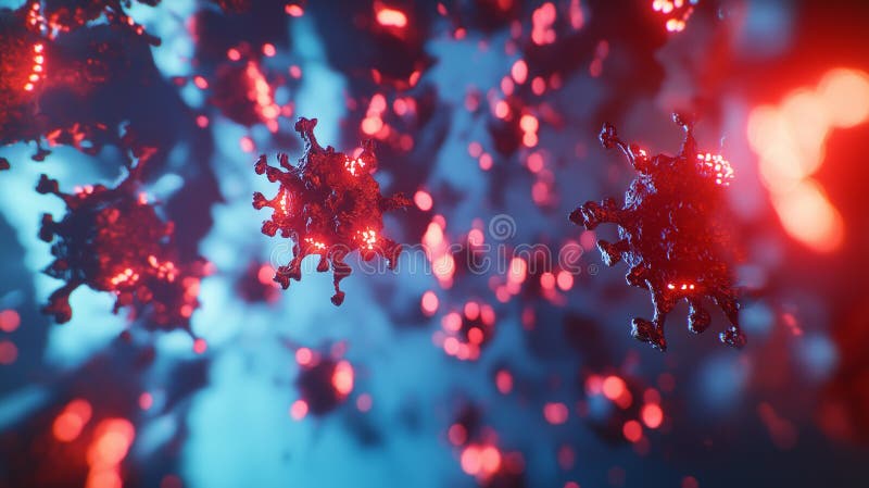 Colorful Microscopic View of Virus Particles Illuminated Against a Dark ...