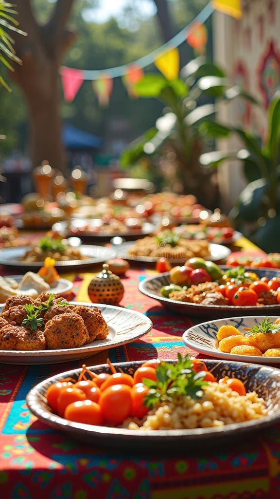 Colorful Middle Eastern Feast Outdoors with Vibrant Decor and Fresh ...