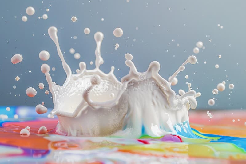 Colorful Milk Splash on Reflective Surface Stock Illustration ...