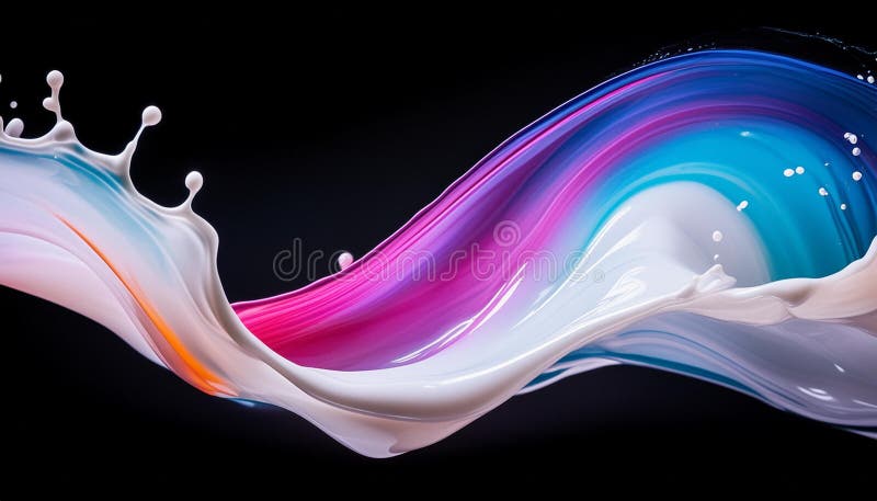 Colorful Milk Wave Splash on Black Background Stock Illustration ...