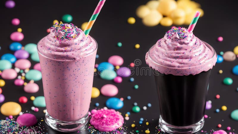 Colorful Milkshake on Black with Whip and Sprinkles. Generative AI ...