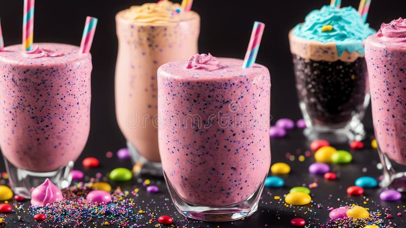 Colorful Milkshake on Black with Whip and Sprinkles. Generative AI ...