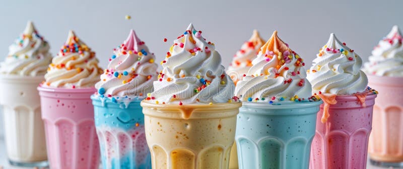 Colorful Milkshakes with Sprinkles and Whipped Cream Stock Photo ...