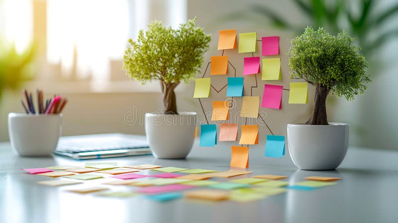 Colorful Mind Map with Sticky Notes Arranged Creatively on Desk for ... Colorful Mind Map with Sticky Notes Arranged Creatively on Desk for ...