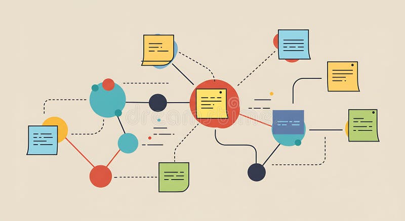 Colorful Mind Map with Various Interconnected Nodes on a Beige ...
