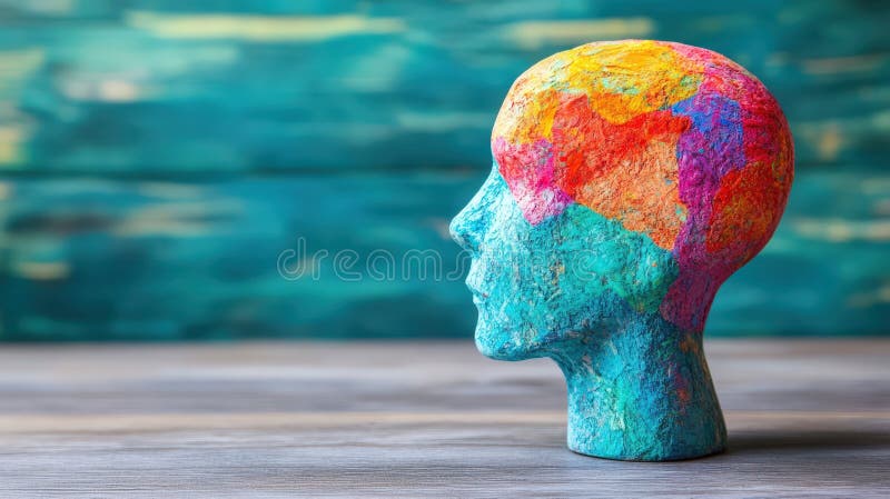 Colorful Mind Sculpture on Wooden Surface. Concept of Imagination and ...