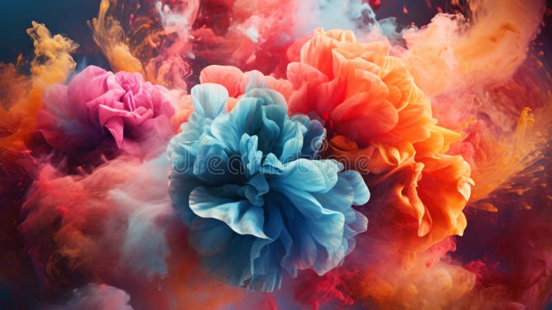 Colorful Mindscape with a Colored Ink and Flowers in Water. Spring ...