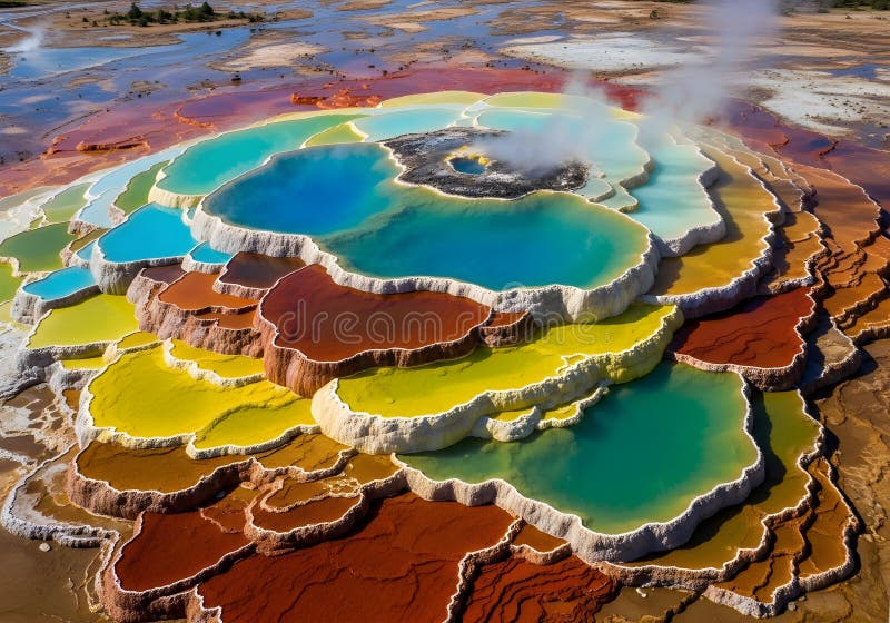 Colorful Mineral Geothermal Pools from Aerial View Stock Illustration ...