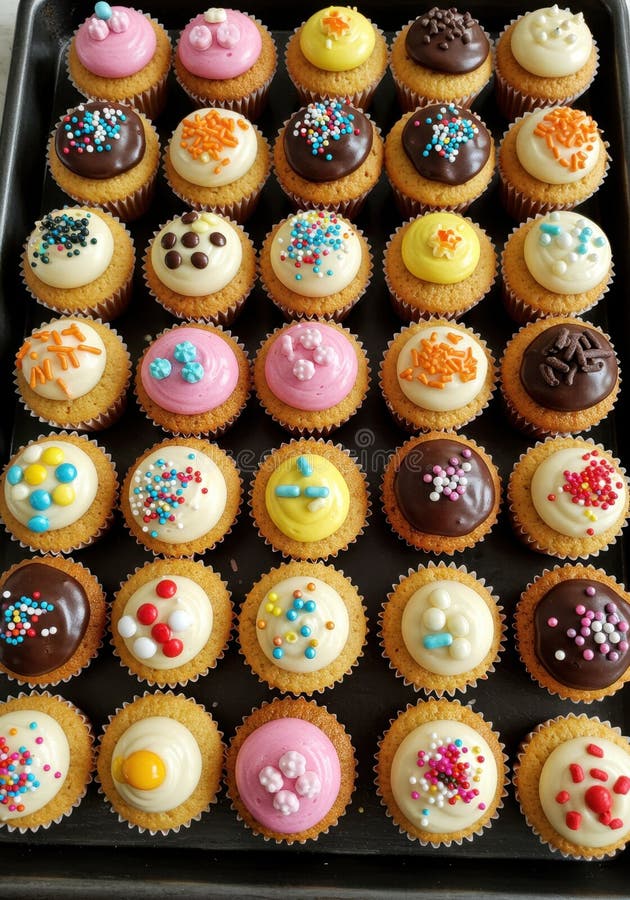 Colorful Mini Cupcakes with Sprinkles and Frosting Stock Illustration - Illustration of vanilla ...