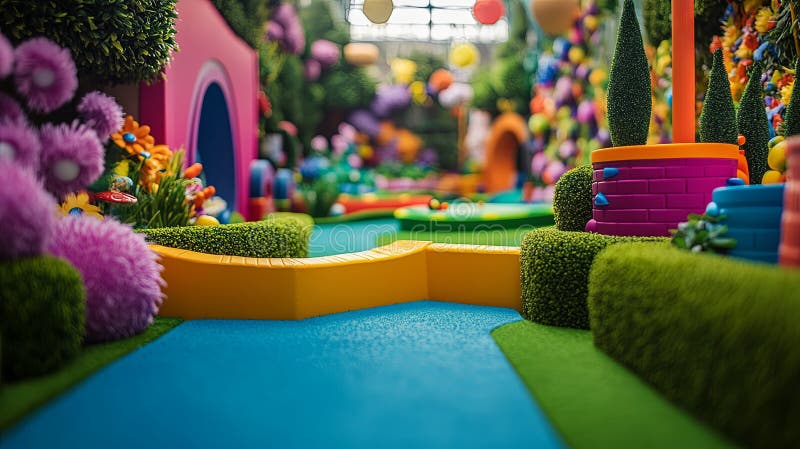 A Colorful Mini-golf Course with Whimsical Obstacles and Bright Stock ...